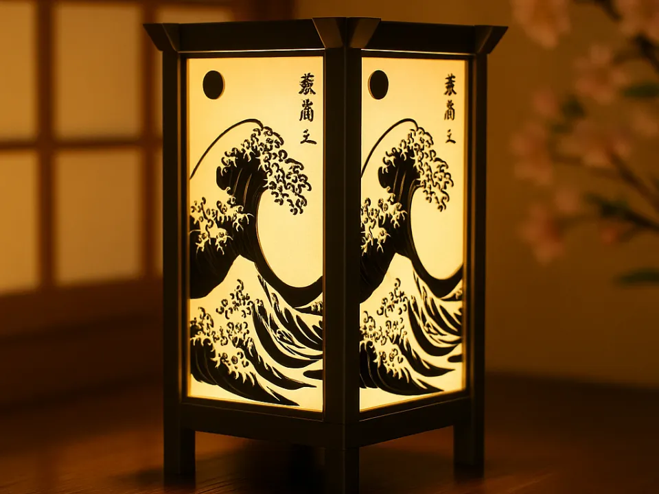 Shoji Art Lamp – Sakura & Kanagawa LED - Free 3D Print Model - MakerWorld