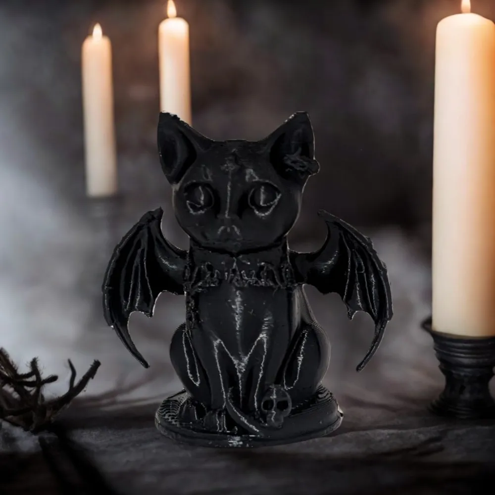 Gothic Guardian – The Bat-Winged Cat Statue - Free 3D Print Model ...