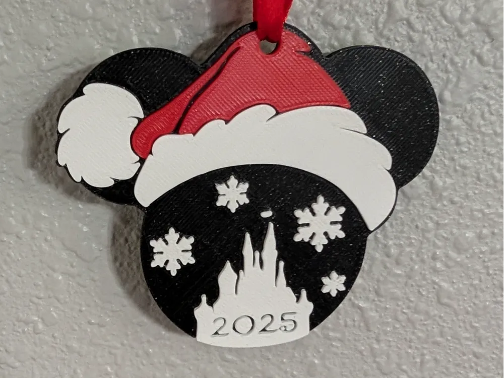 2025 Castle Mickey Santa Ornament by Kt's Glitter Bar MakerWorld: Download Free 3D Models