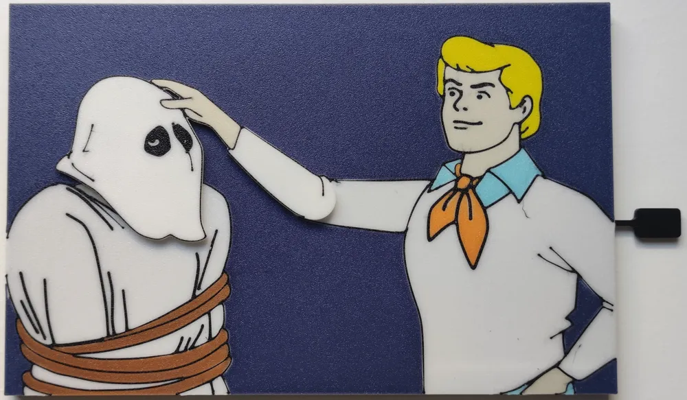 Scooby-Doo mask reveal meme modular display, actuator/automata toy ...