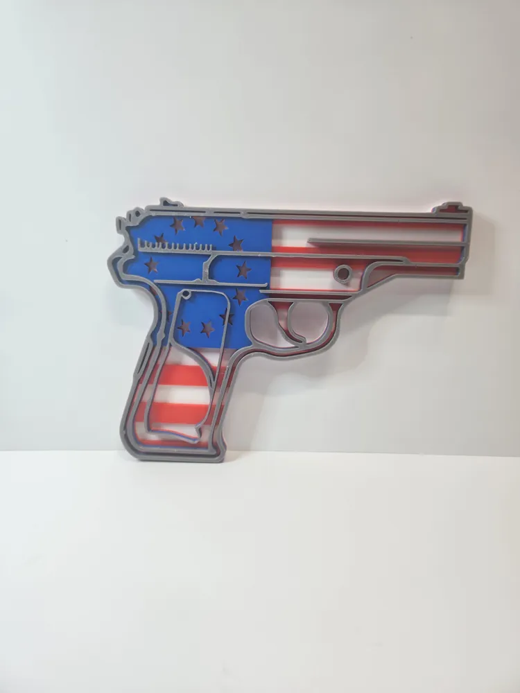 Patriotic Pistol Wall Art – Layered American Flag - Free 3D Print Model ...