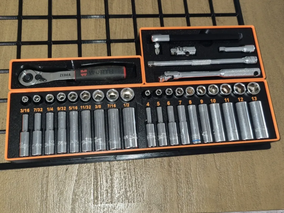 Gridfinity 1/4" Socket holder - Free 3D Print Model - MakerWorld