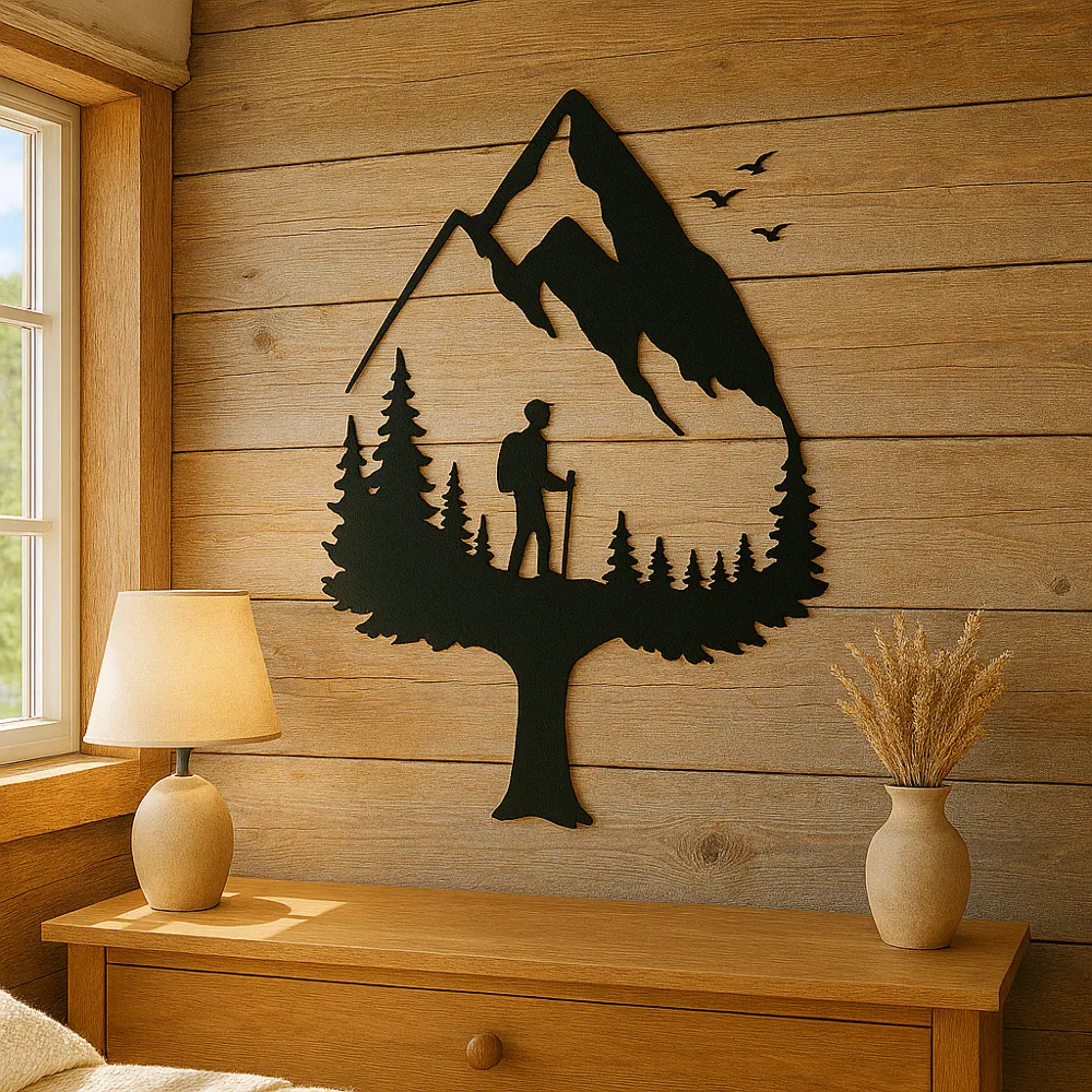 Hiker in the Woods – Mountain Tree Wall Art by MY LIGHT MakerWorld ...