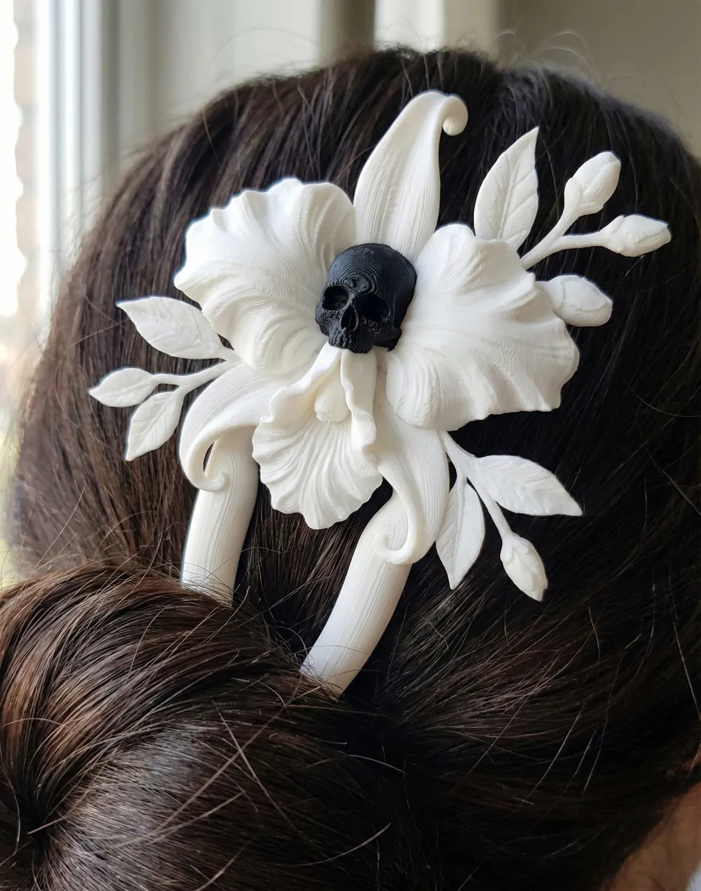 Gothic Floral Skull Hair Sticks - Free 3D Print Model - MakerWorld