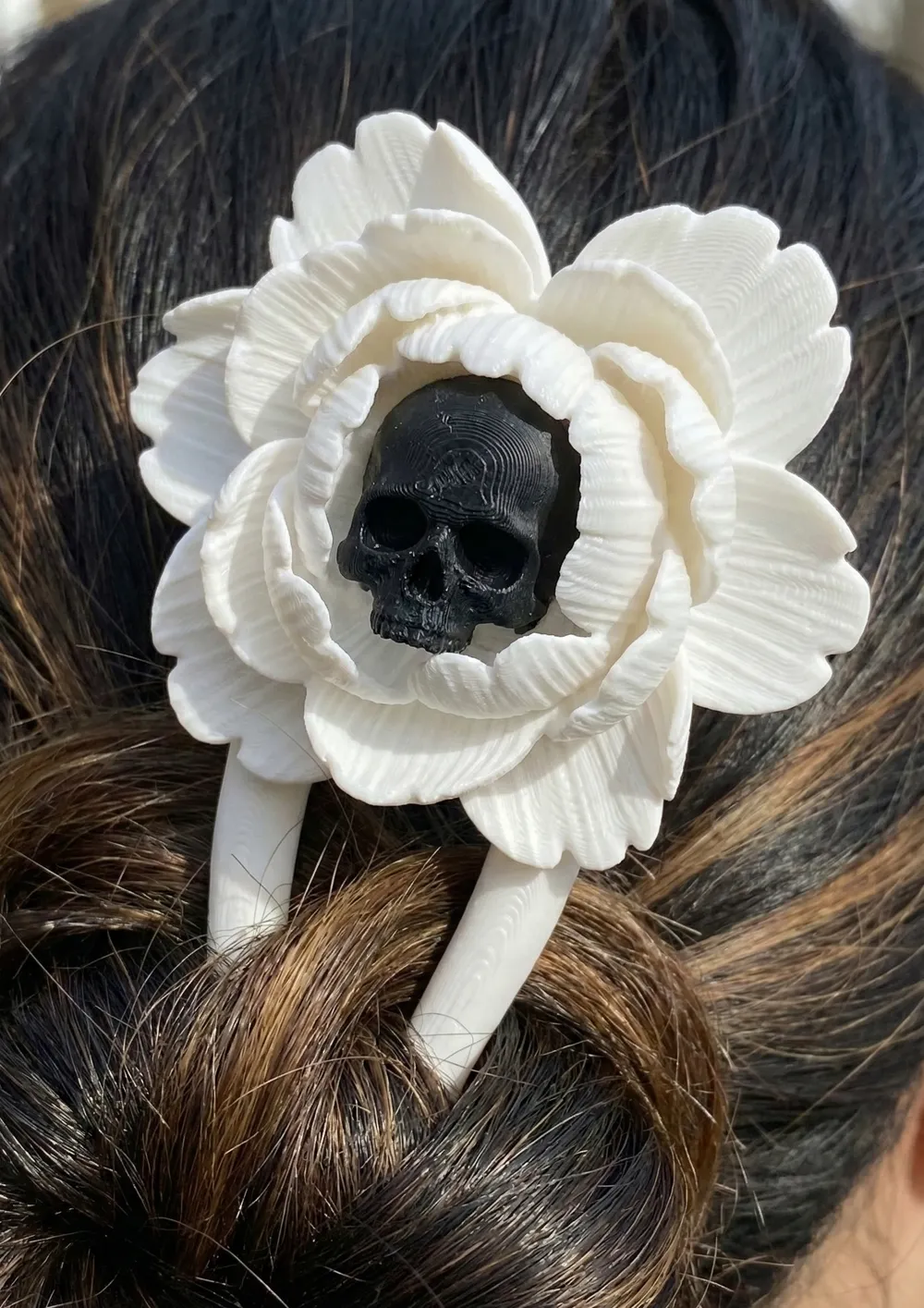 Gothic Floral Skull Hair Sticks - Free 3D Print Model - MakerWorld