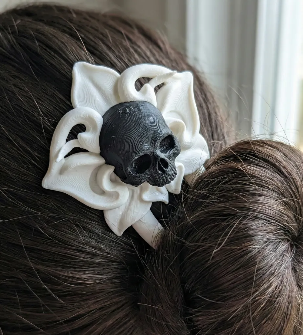 Gothic Floral Skull Hair Sticks - Free 3D Print Model - MakerWorld