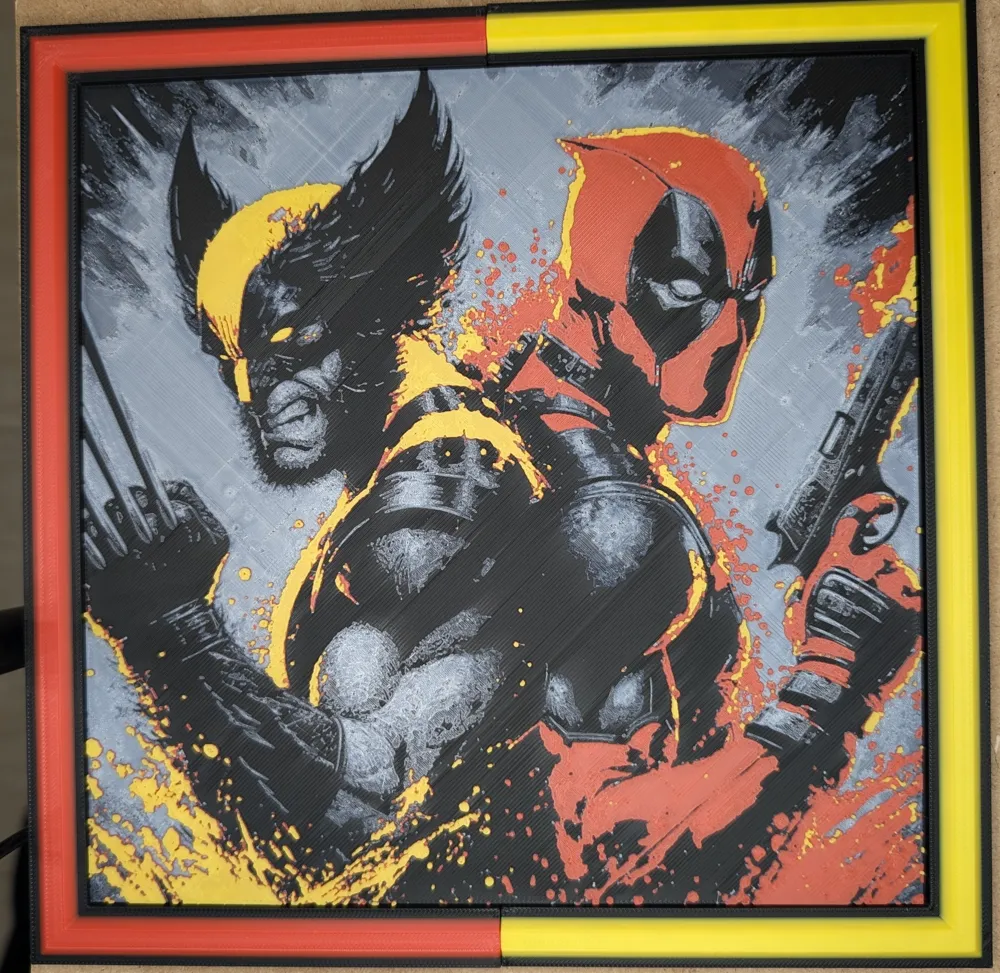 Colored frame for Deadpool and Wolverine Hueforge by Polvak3D - MakerWorld