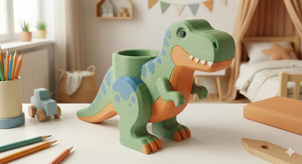 Dinosaur T-REX Pencil Holder - Free 3D Print Model - MakerWorld