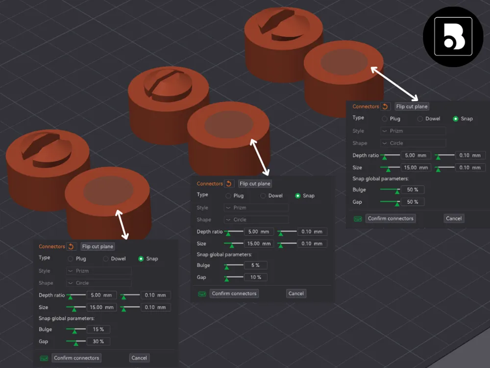 Plug, Dowel, Snap - Bambu Studio Cut Connectors - Free 3D Print Model ...