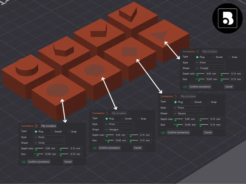 Plug, Dowel, Snap - Bambu Studio Cut Connectors - Free 3D Print Model ...