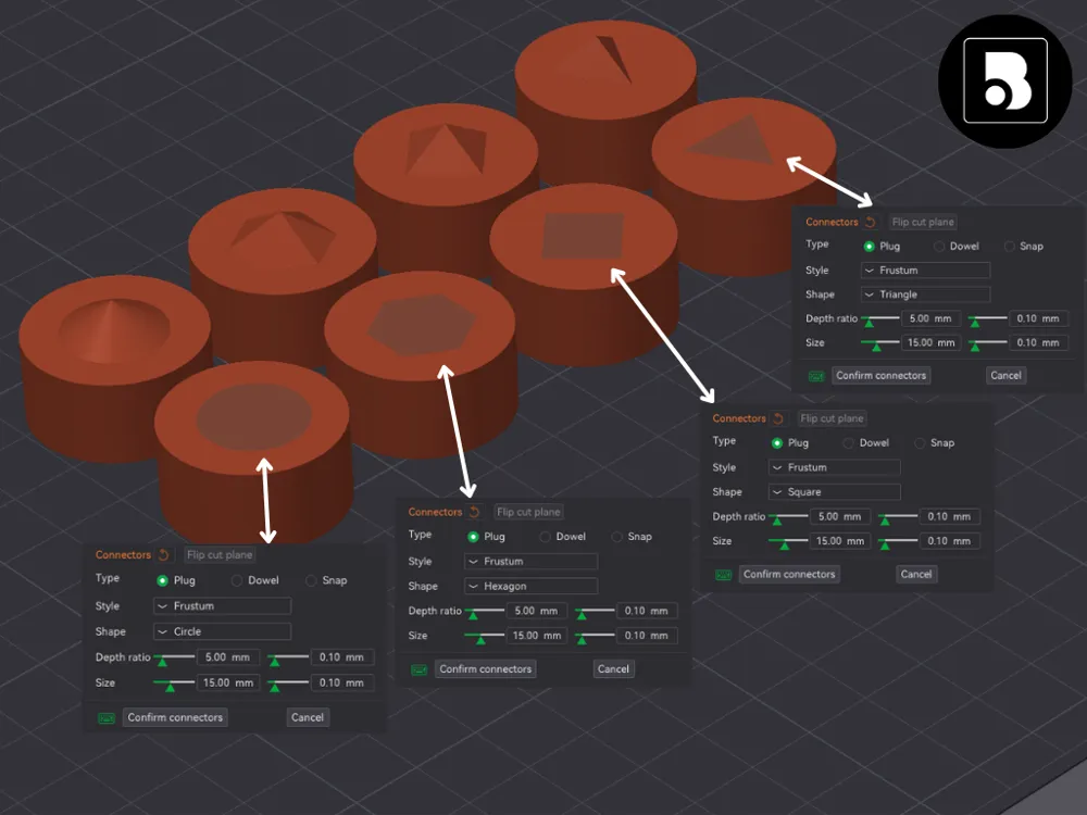 Plug, Dowel, Snap - Bambu Studio Cut Connectors - Free 3D Print Model ...