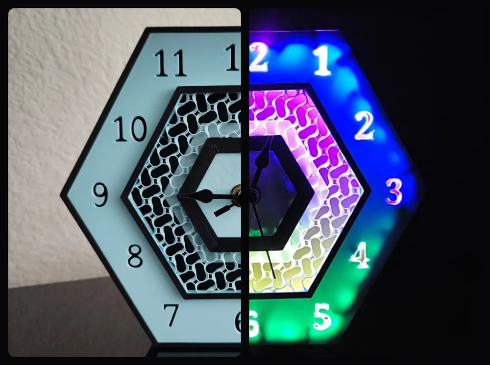 Hex Clock with LED Kit AKA "The Mullet of Clocks" by OminousFyxen3D - MakerWorld