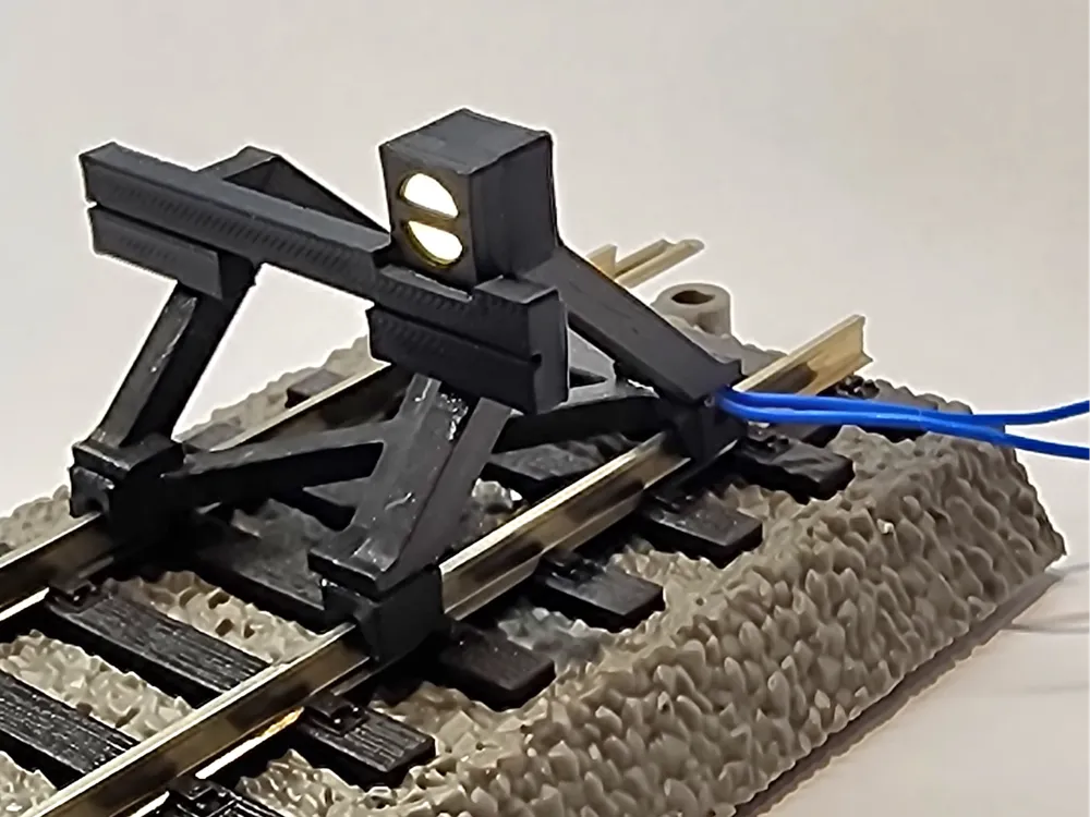 Railway buffer with lighted sign , H0 scale by user ...