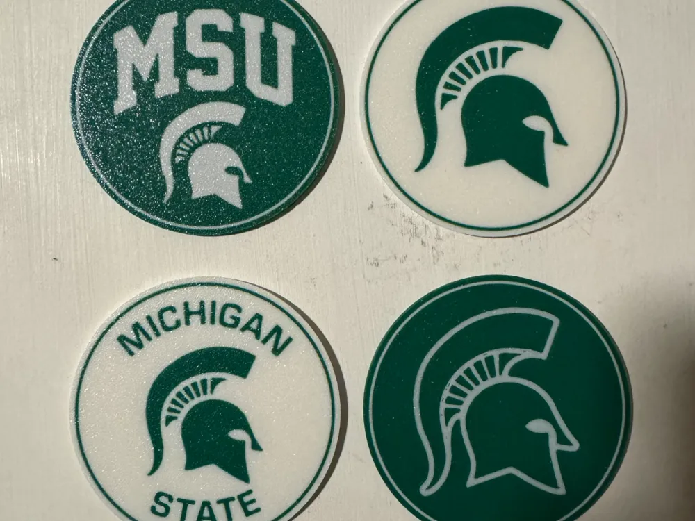 MSU Coasters - 4 Designs - Free 3D Print Model - MakerWorld