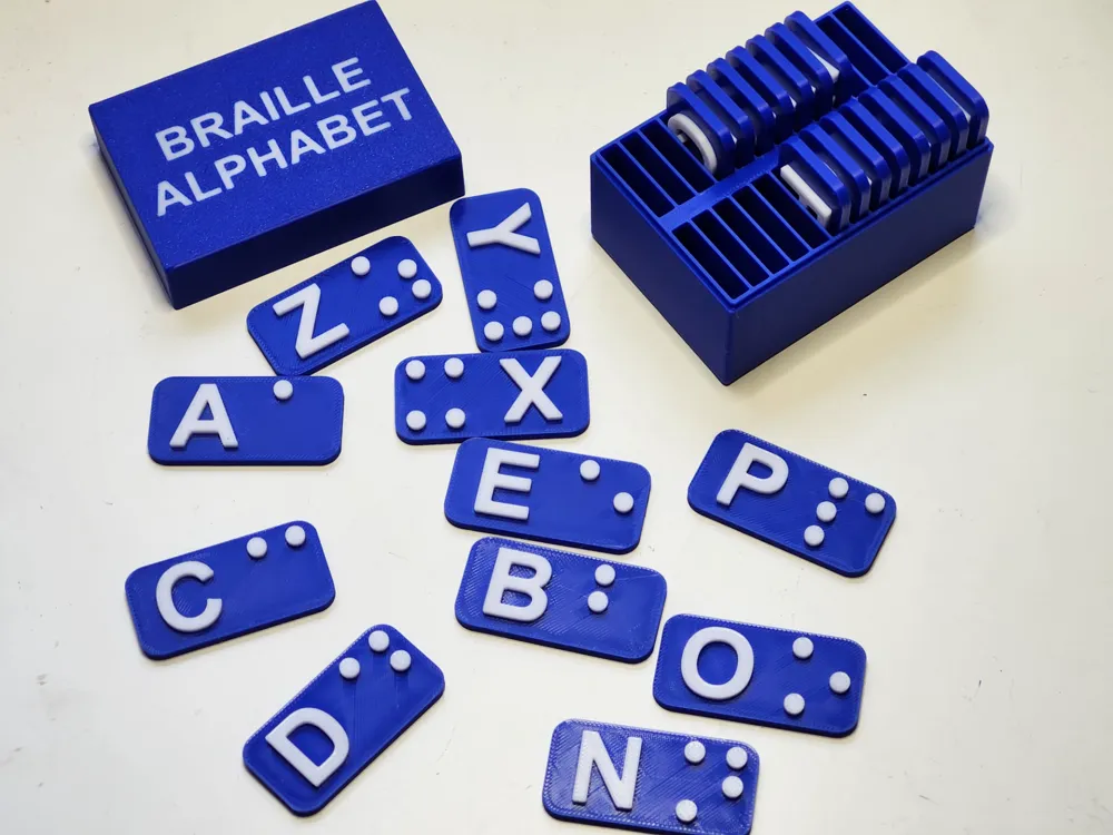 Braille Alphabet letter tiles with box Remixed by kevdmi - MakerWorld