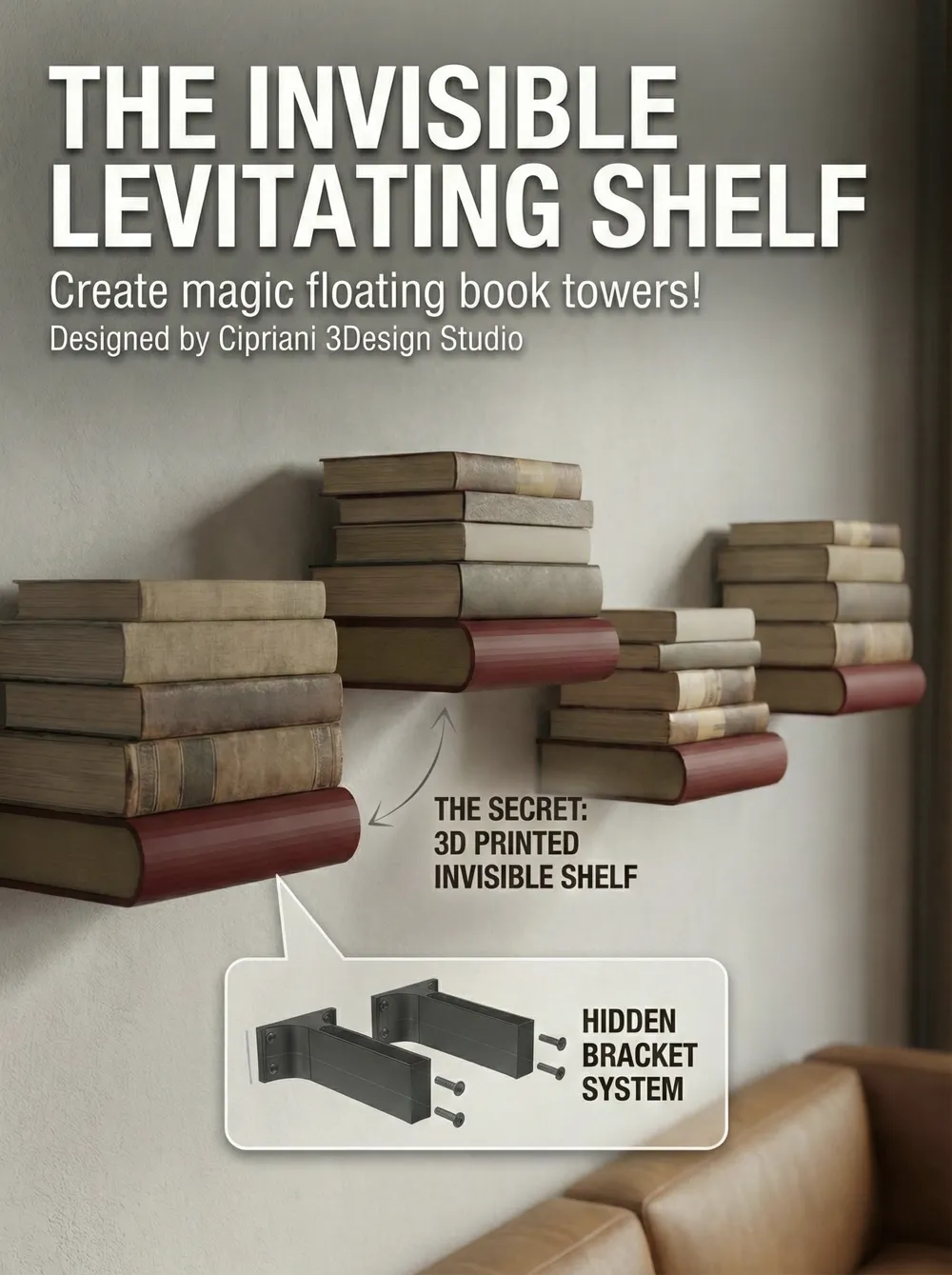 Levitating Book Shelf | Magic Floating Stack - Free 3D Print Model ...