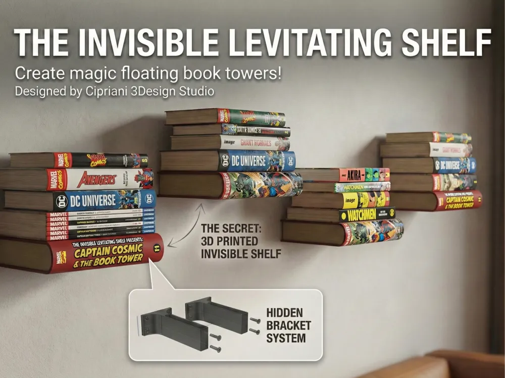 Levitating Book Shelf | Magic Floating Stack - Free 3D Print Model ...