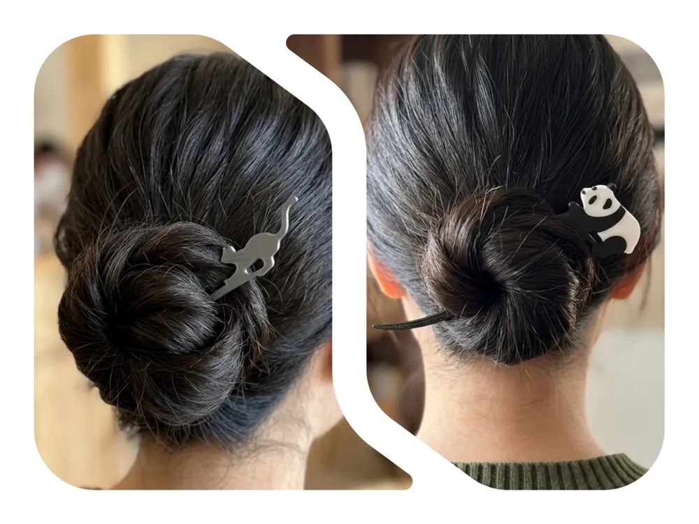 Animal Hair Stick (Kanzashi) - Cat & Panda Set - Free 3D Print Model ...
