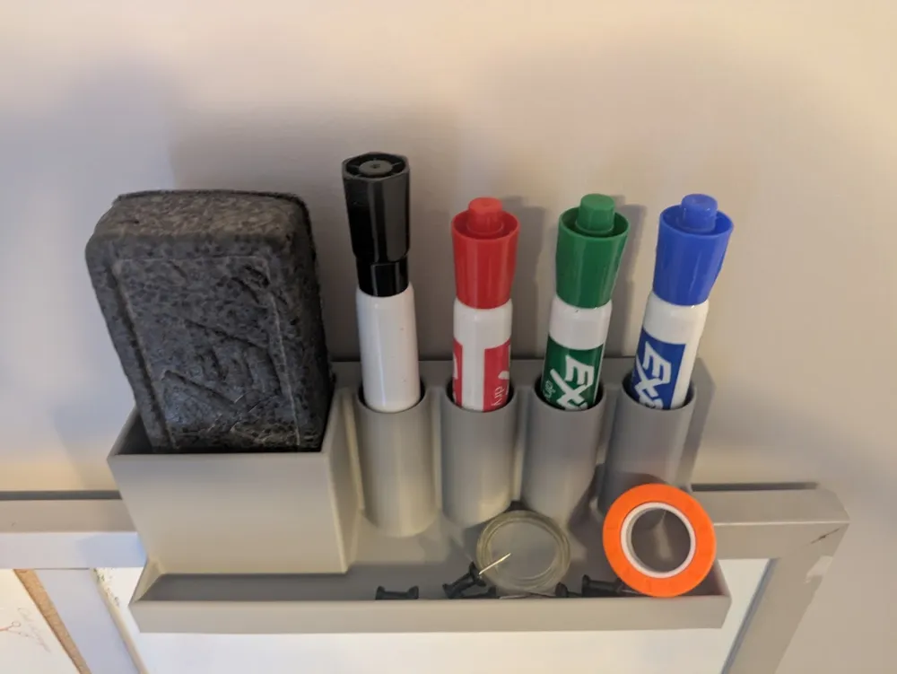 Dry erase marker holder x4 (Slide on) with tray - Free 3D Print Model ...