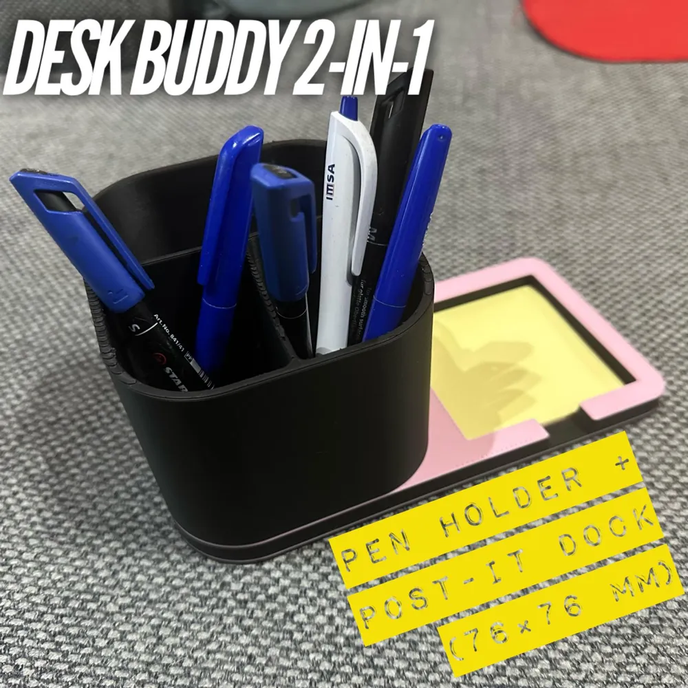 Desk Organizer – Slot Pen Holder + Sticky Note - Free 3D Print Model - MakerWorld
