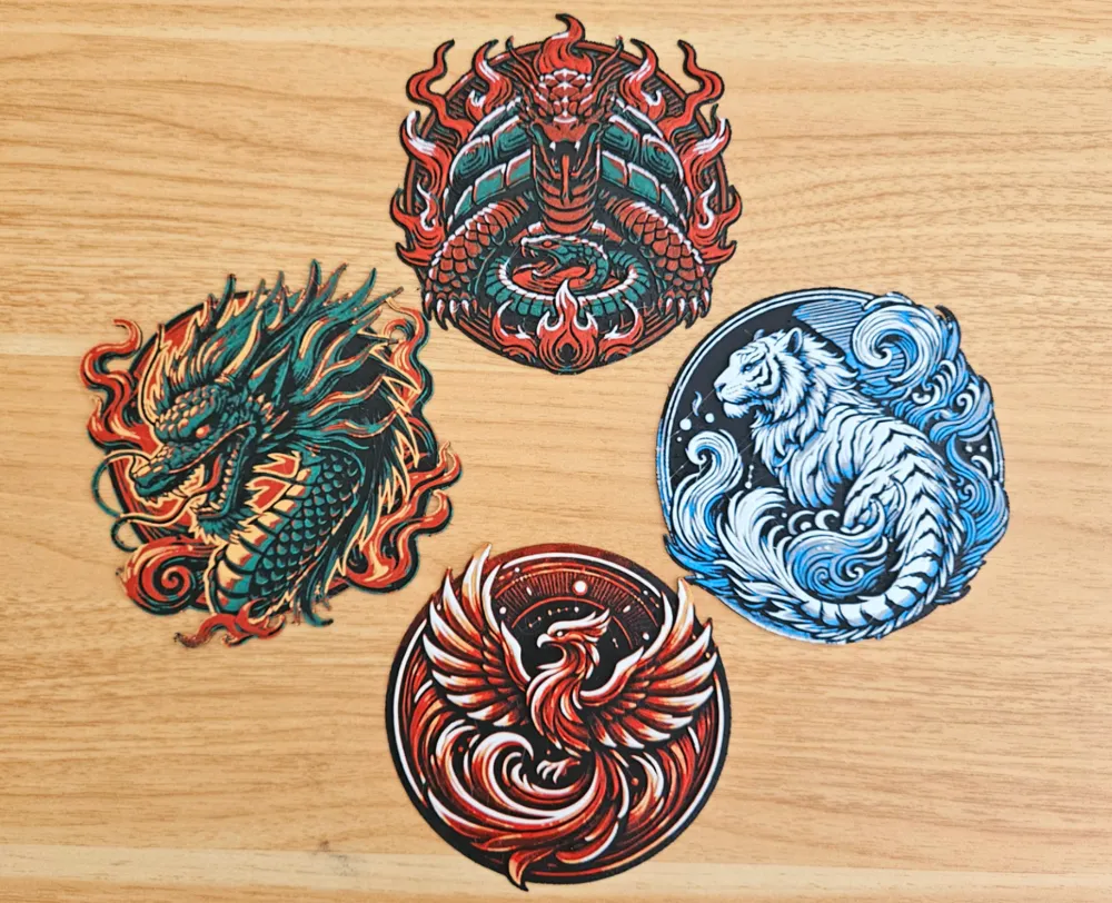 Four Divine Beasts (青龙白虎朱雀玄武) Coaster Set/Wall Art by AutoArtistry ...