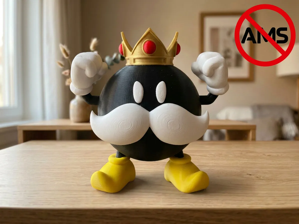 King Bob-omb Mario Figurine AMS + No AMS Versions - Free 3D Print Model ...