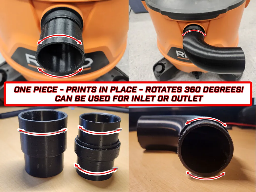 1-Piece Rotating Connectors for Shop Vac - Free 3D Print Model - MakerWorld