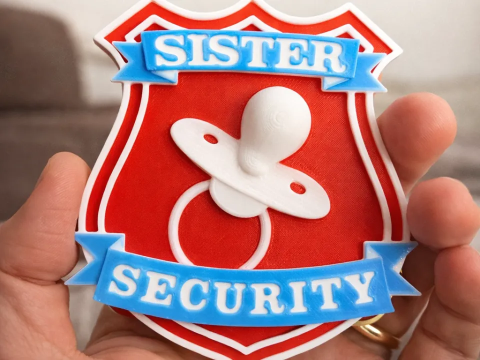 Sister Security Badge – Custom 3D Printed Shield - Free 3D Print Model ...