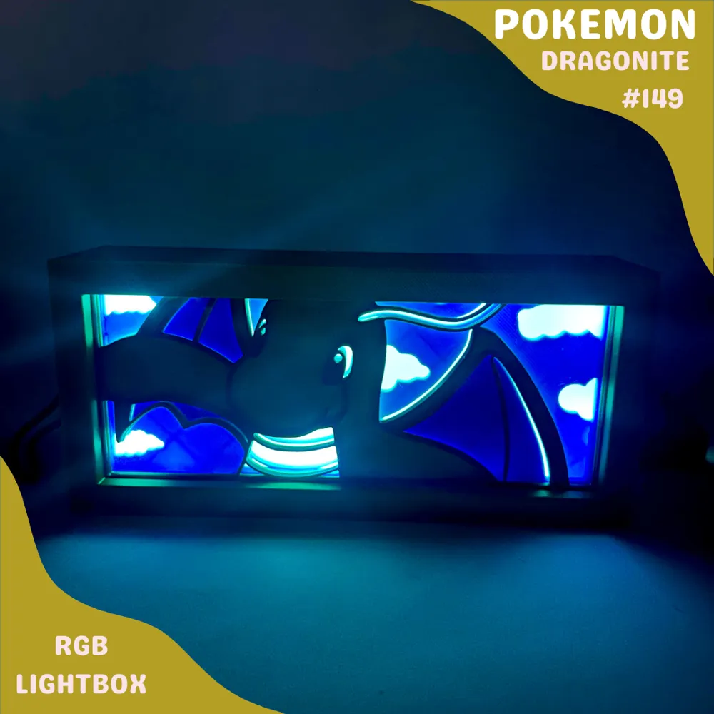 Dragonite Pokemon RGB Lightbox - Free 3D Print Model - MakerWorld