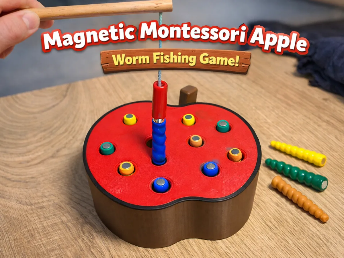 Magnetic Montessori Apple Worm Fishing Game - Free 3D Print Model ...