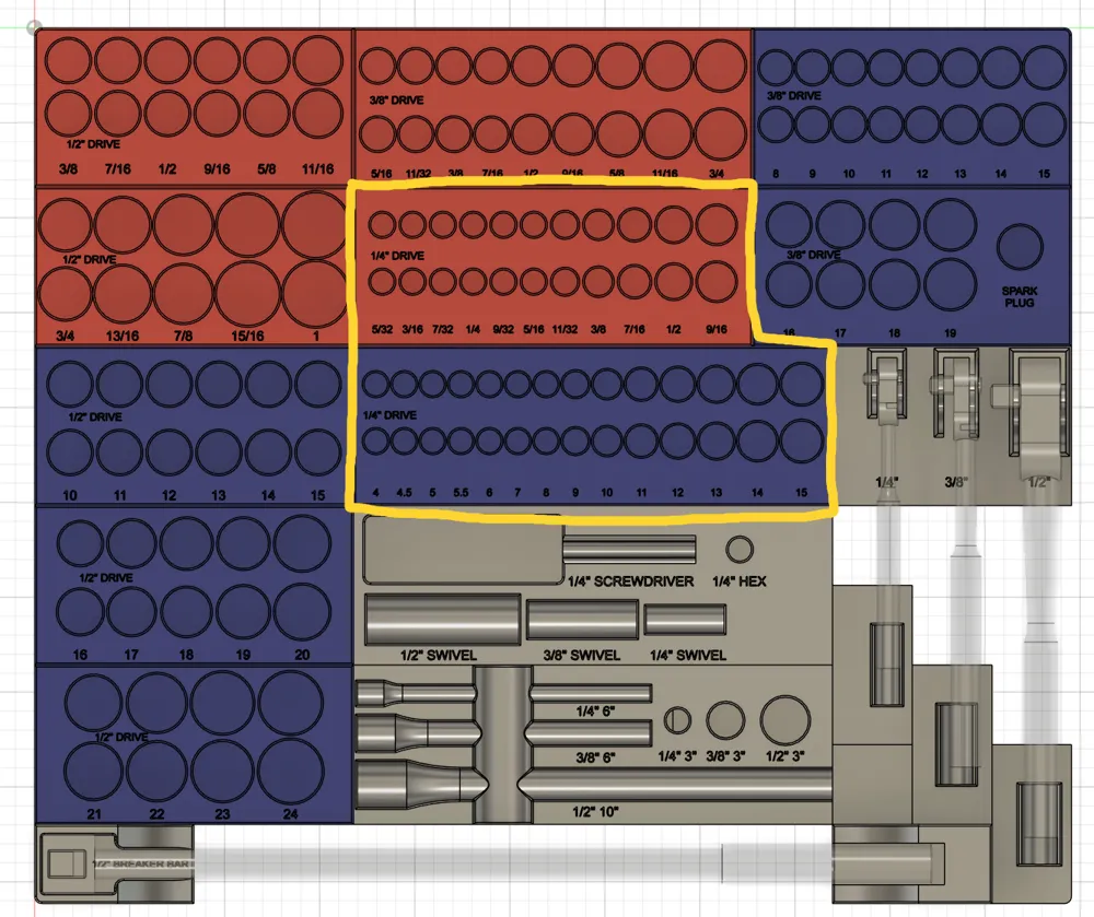 Tekton 1/4" Socket Set Gridfinity by Kyle Rabine - MakerWorld