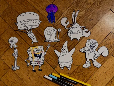 Spongebob characters coloring pages - Free 3D Print Model - MakerWorld