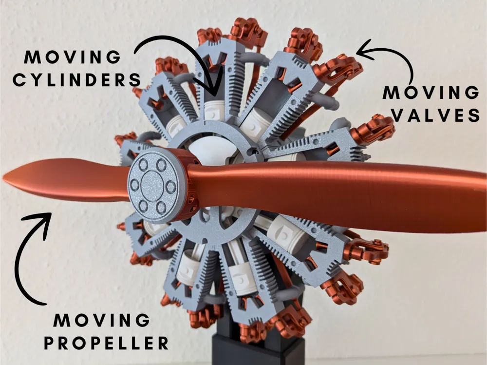motorized 9 cylinder radial engine - Free 3D Print Model - MakerWorld