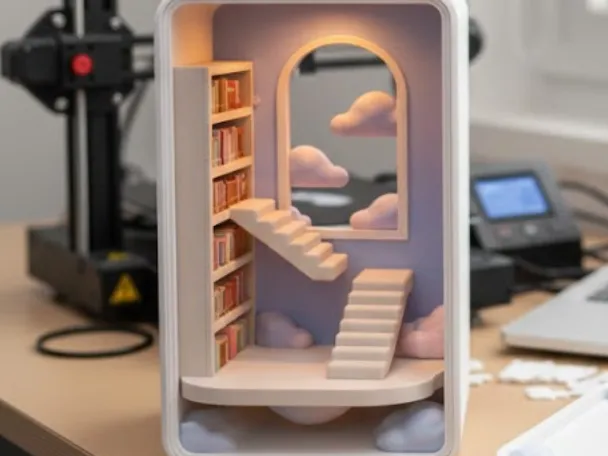 Skybound Library – Floating Stair Book Nook Lamp - Free 3D Print Model ...