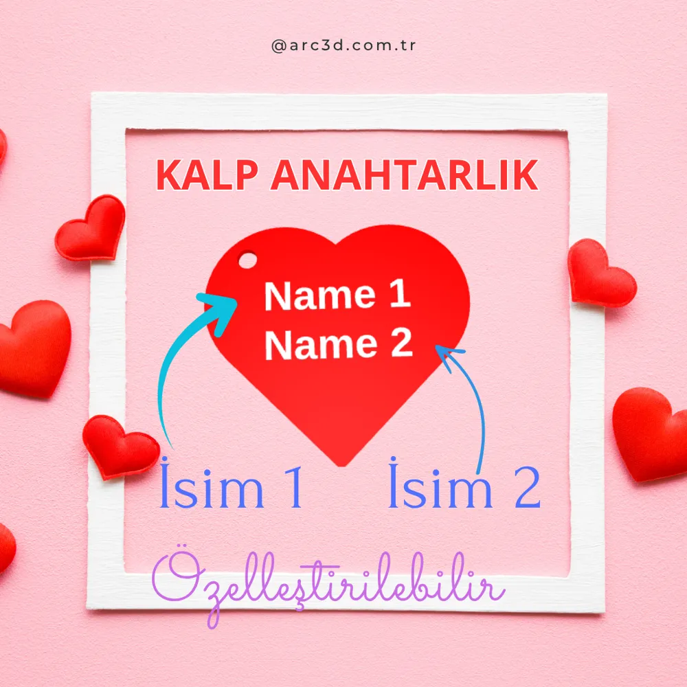 Double Name Heart Keychain | Custom Color Selection by Arc3d.com.tr ...
