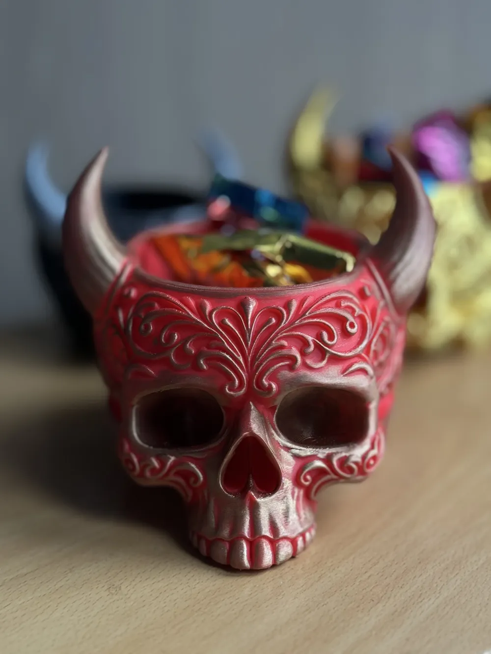 Devil Sugar Skull Candy Bowl - Free 3D Print Model - MakerWorld