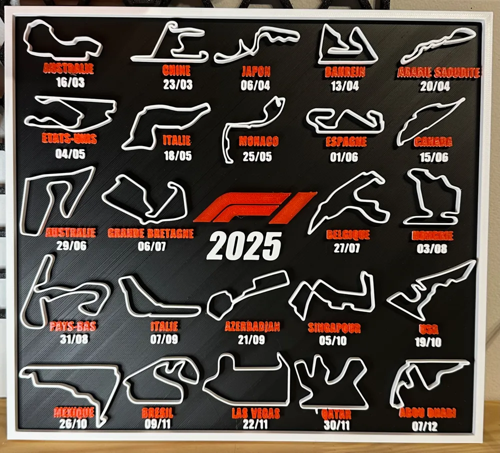 2025 Formula 1 Race Calendar - Free 3D Print Model - MakerWorld