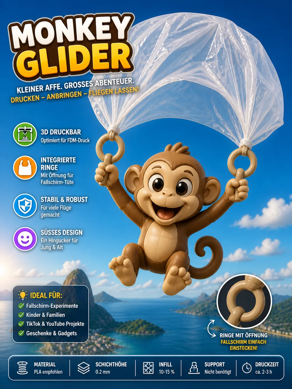 Monkey Glider Little Monkey Big Jump Parachute - Free 3D Print Model ...