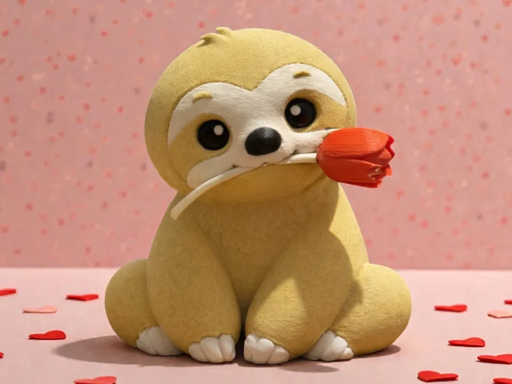 Cute Sloth with Rose AMS & NO AMS - Free 3D Print Model - MakerWorld