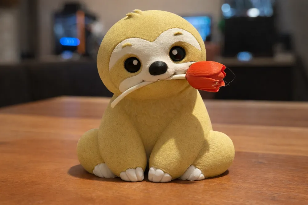 Cute Sloth with Rose AMS & NO AMS - Free 3D Print Model - MakerWorld