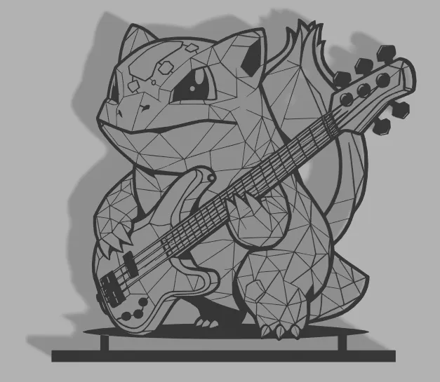 Geometric Low Poly Bulbasaur playing bass V.1 by 3D Print Wolf - MakerWorld