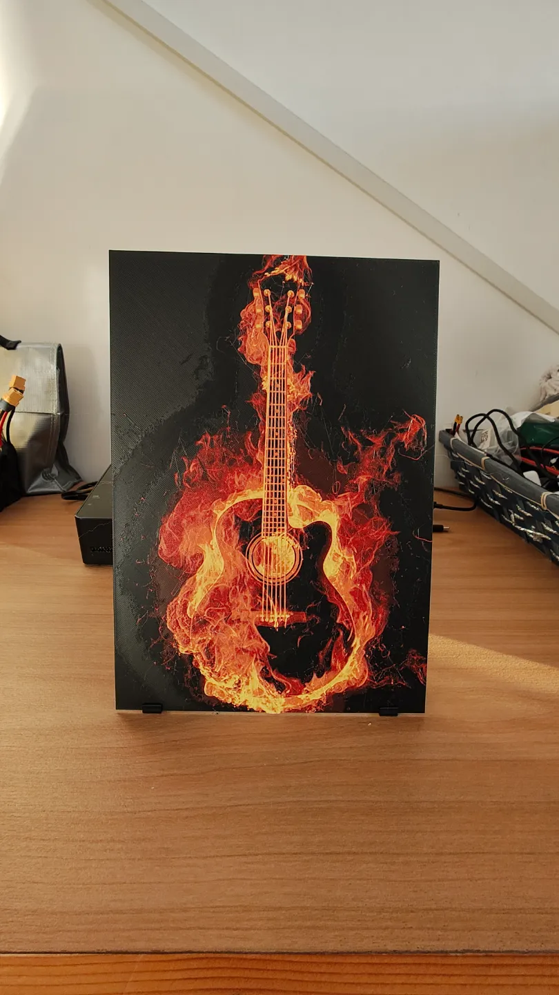 Guitar on fire HueForge by enricoRE MakerWorld: Download Free 3D Models