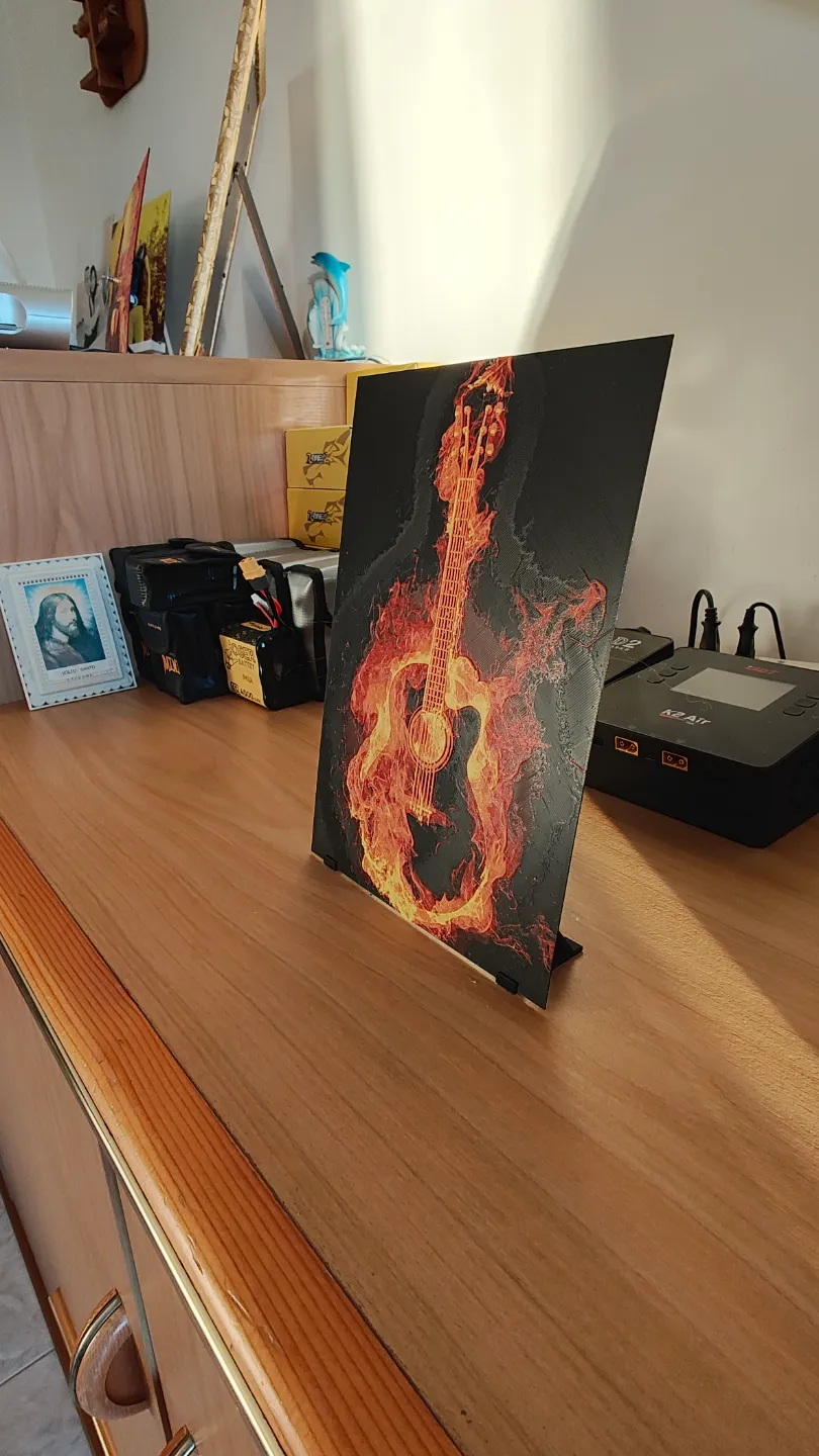 Guitar on fire HueForge by enricoRE MakerWorld: Download Free 3D Models