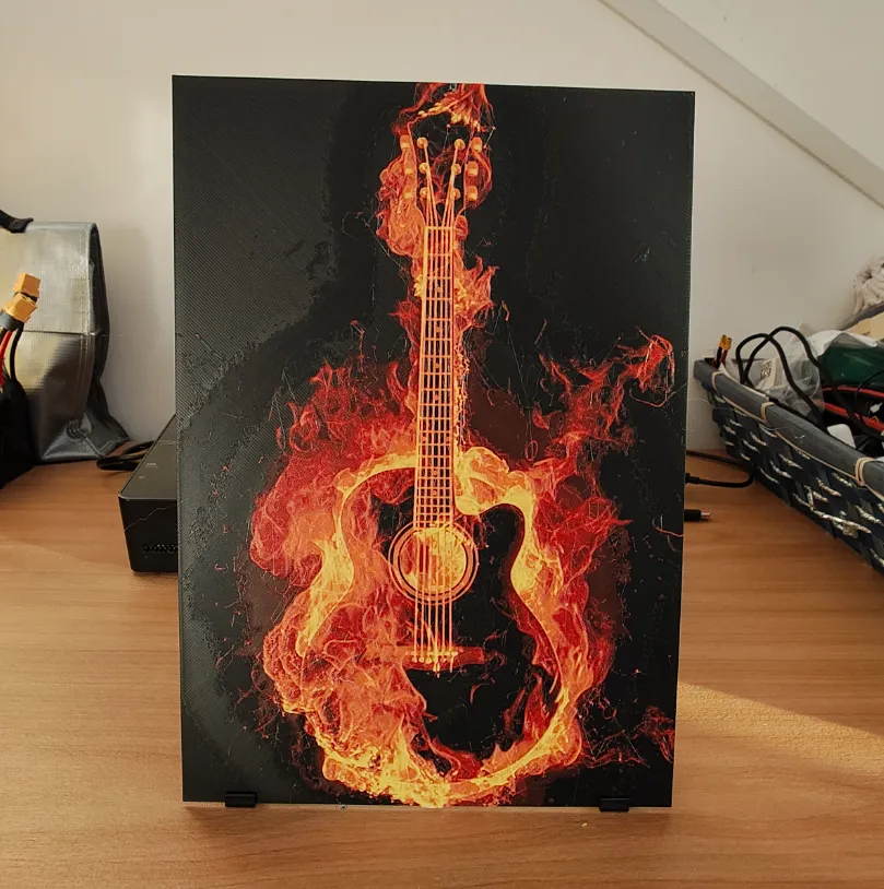 Guitar on fire HueForge by enricoRE MakerWorld: Download Free 3D Models