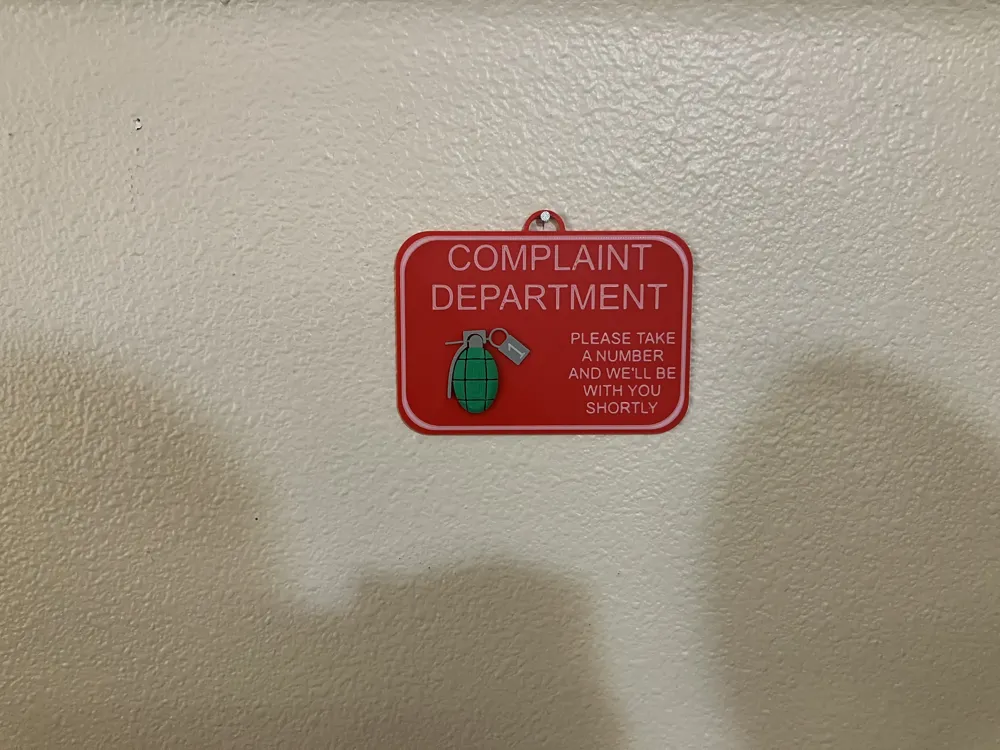 Funny Complaint Department Grenade Sign by Blazin' DesignsMakerWorld ...