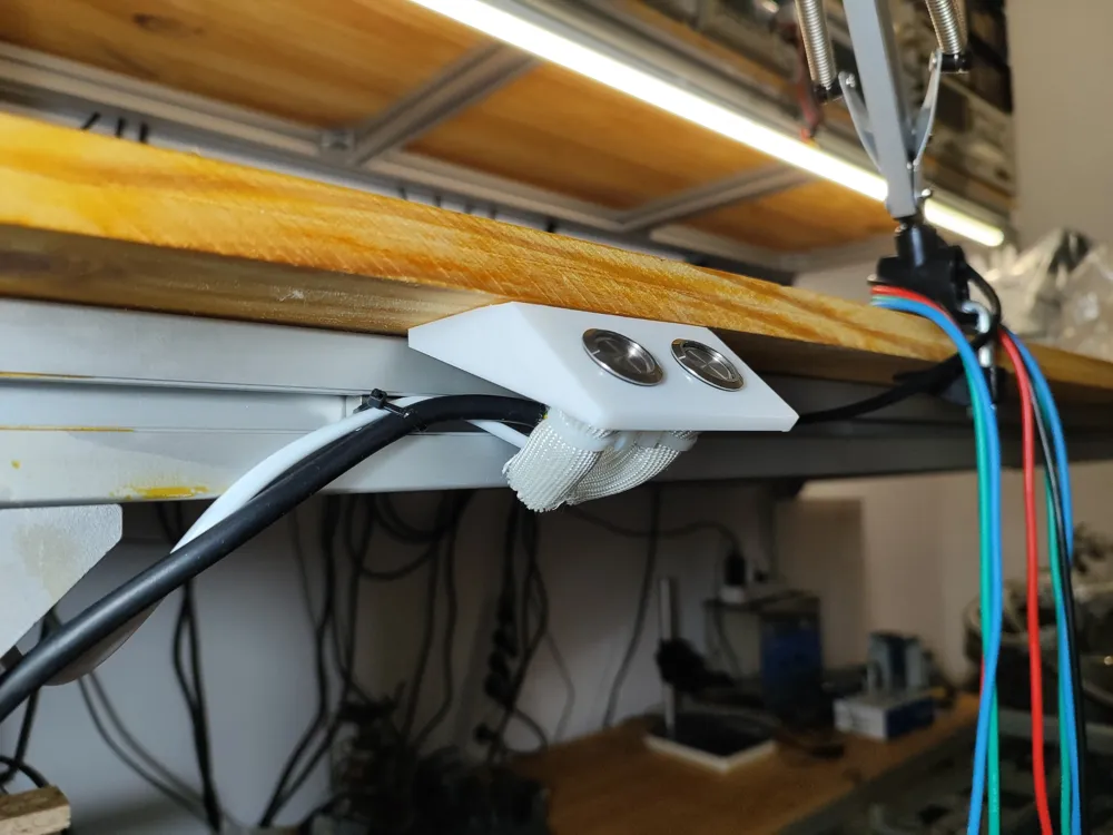 Under desk 2-button bracket (for 19mm buttons) by Filipe Laíns - MakerWorld