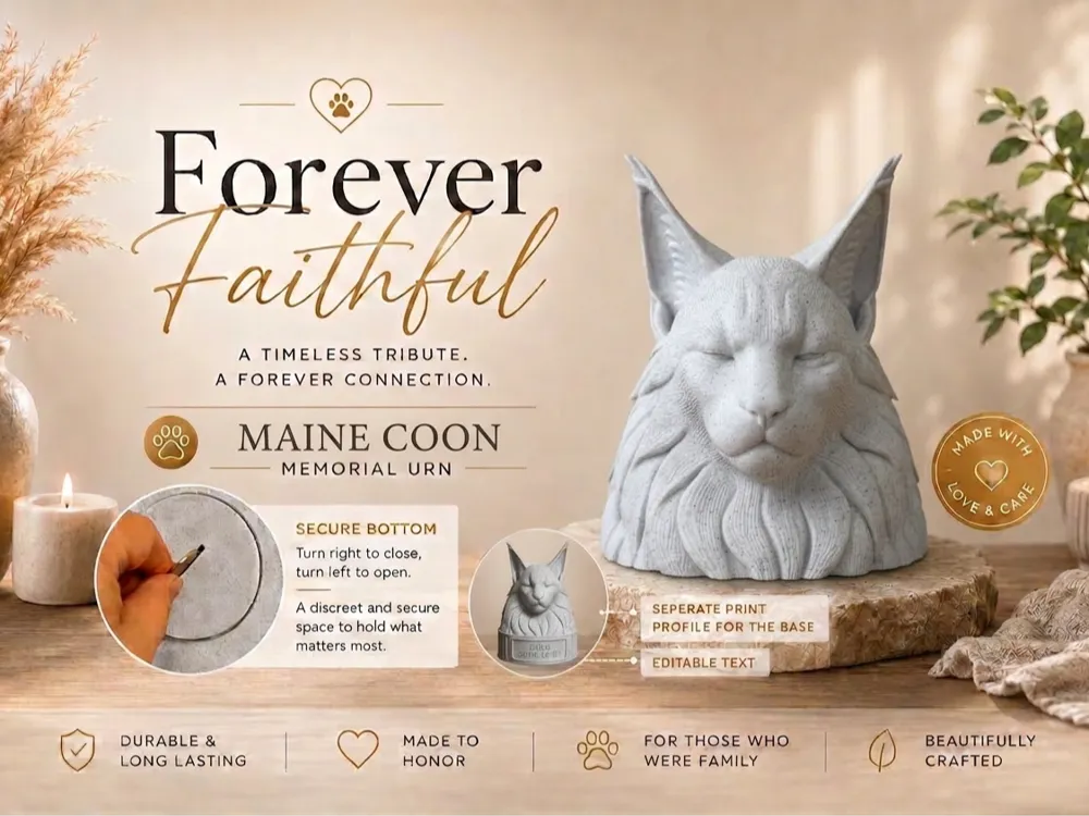 Maine Coon Head Urn with Twist-Lock Bottom - Free 3D Print Model ...
