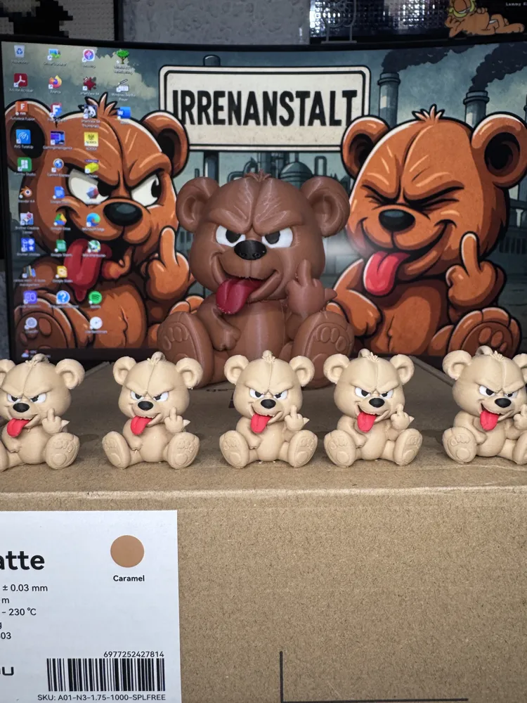 Mini Keychain - Cheeky Grumpy Bear - Free 3D Print Model - MakerWorld