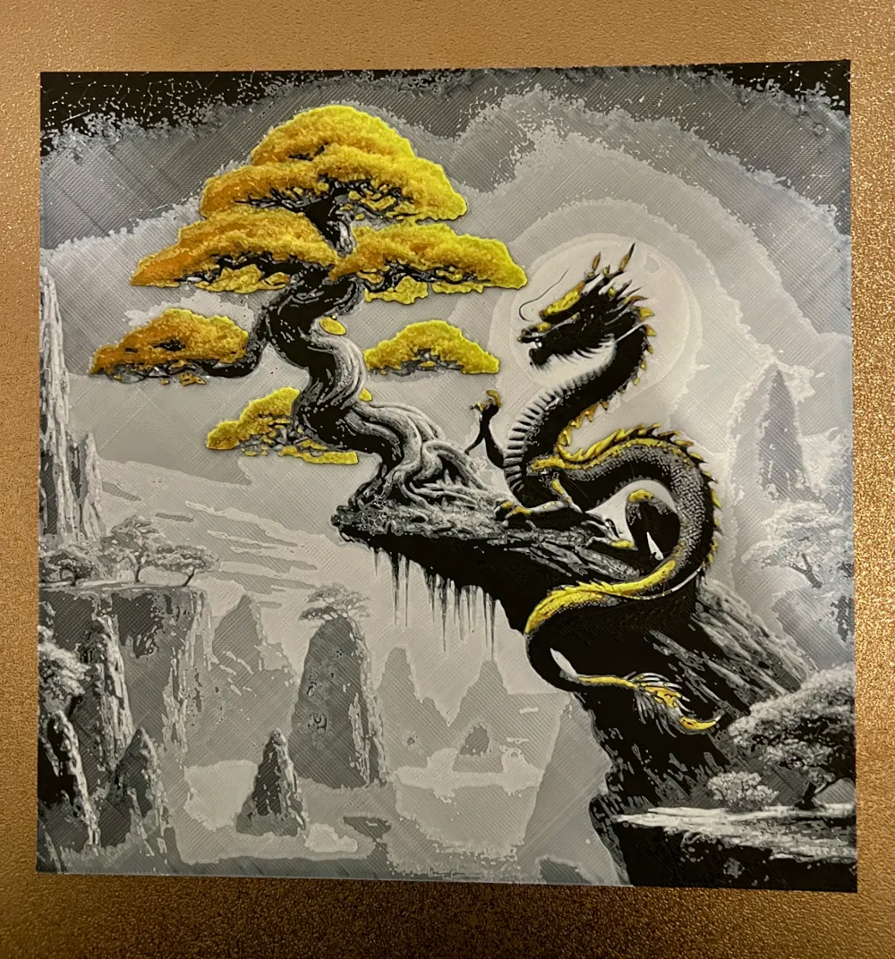 HueForge - Bonsai and Dragon sunset by Ligurio - MakerWorld