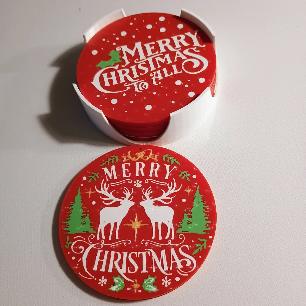 Merry Christmas coaster/hangers by Brammerdk - MakerWorld